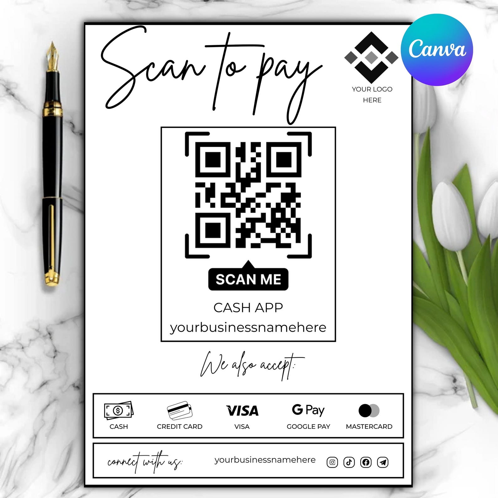 Editable Salon Price List Template: QR Payment Sign & Contact Page - Etsy