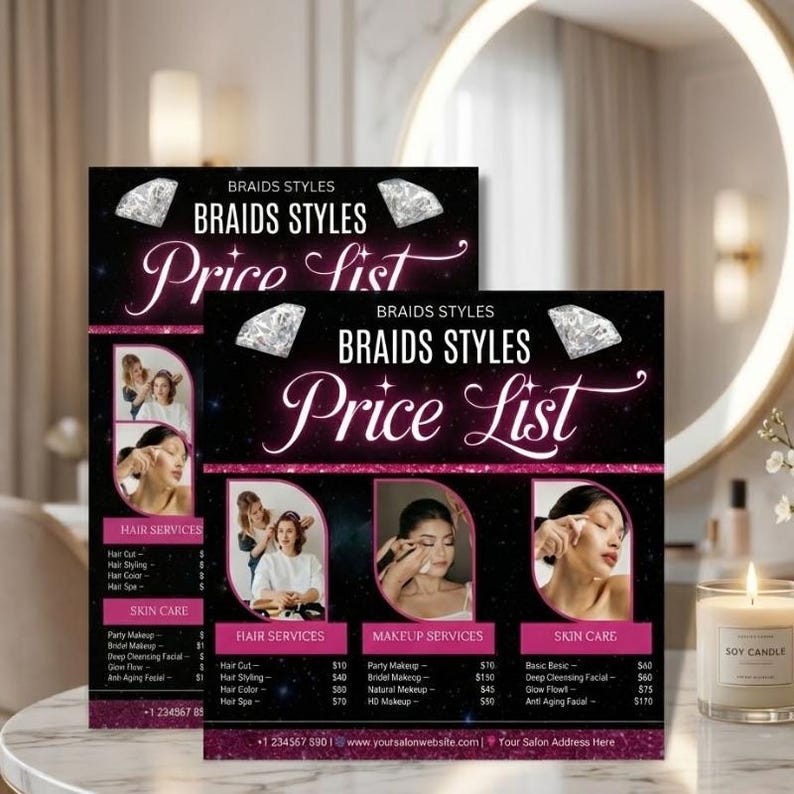 Salon Price List & Scan to Pay Template, Editable Beauty Menu With QR ...