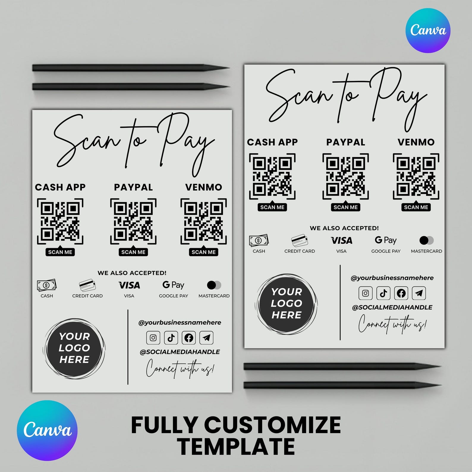 Editable QR Code Sign Canva Template, Scan to Pay Display, Custom Logo ...