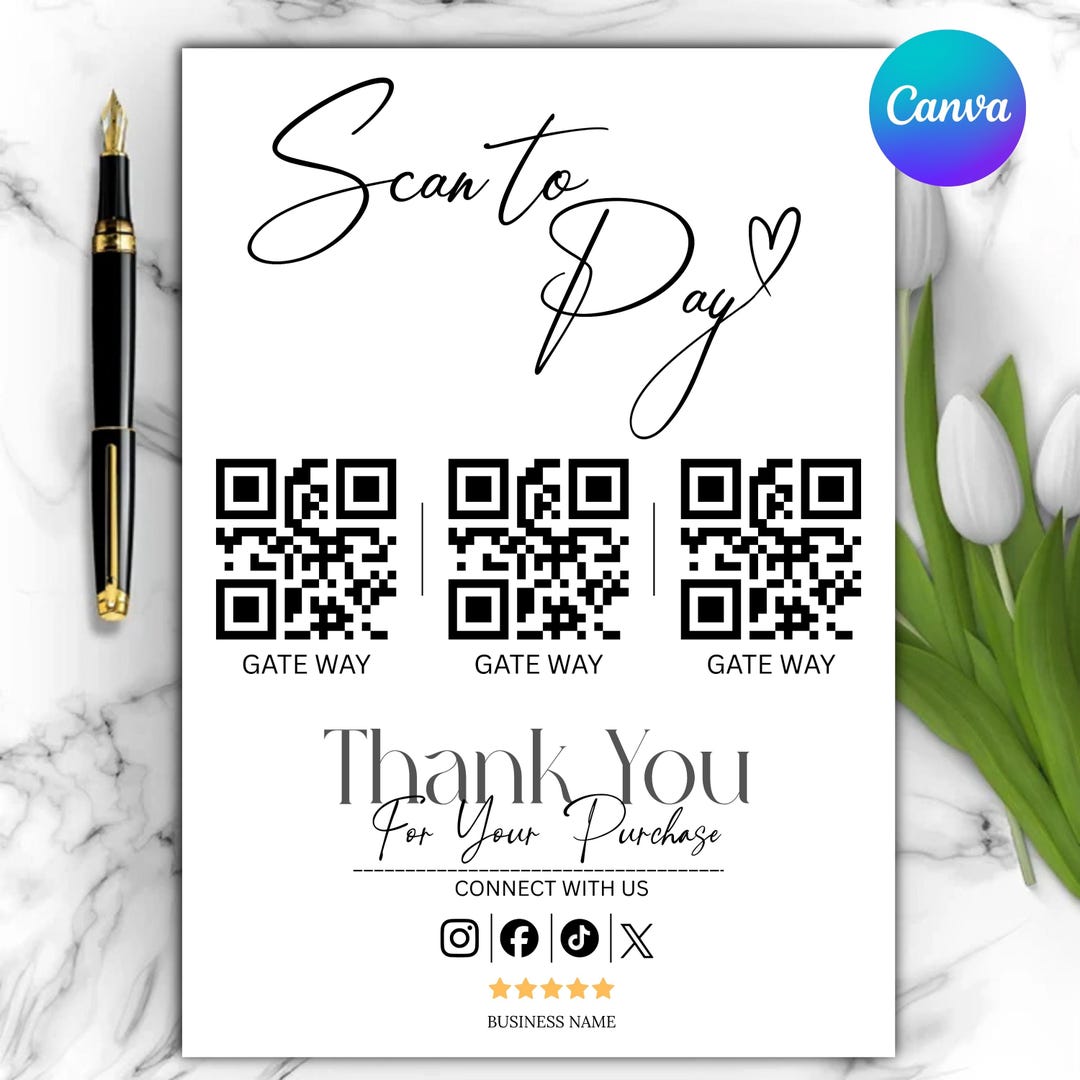 Scan to Pay QR Code Sign: Thank You Card Template (editable Canva ...