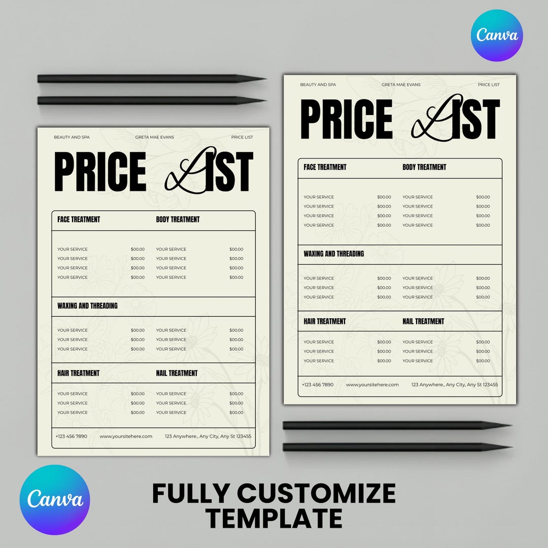 Editable Beauty Salon Price List Template: Canva (digital Download) - Etsy