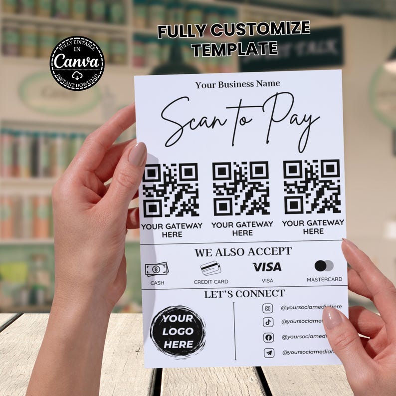 Editable Scan to Pay Sign Template: QR Code Payment Poster for Small ...