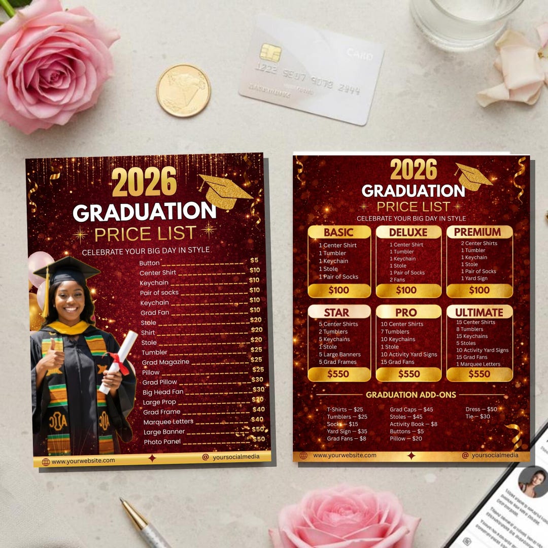 Graduation Price List Template Canva Editable, Class of 2026 Salon ...