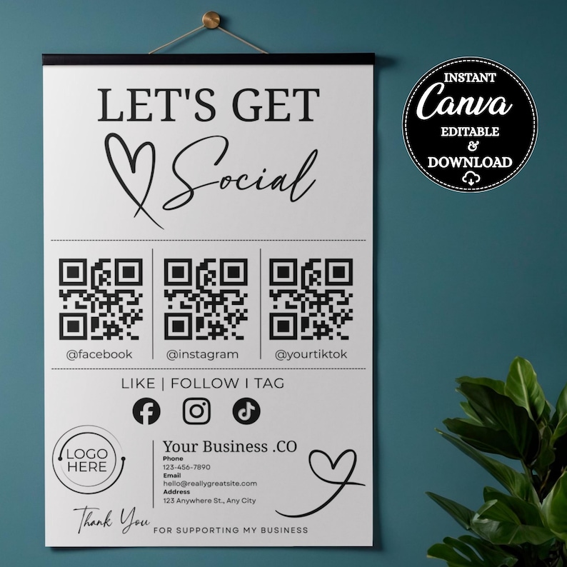 Social Media QR Code Sign Template, Editable Canva Follow Us Sign for ...