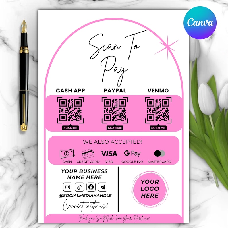 Editable Scan to Pay QR Code Sign Template: Small Business Payment ...