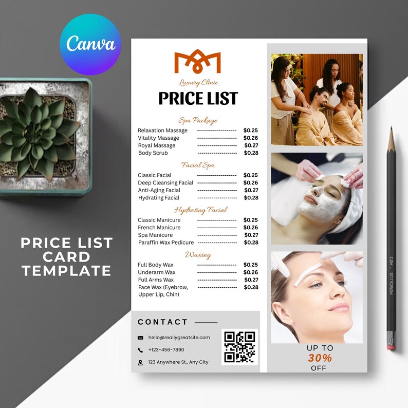 Editable Spa Price List Template Canva, Beauty Clinic Menu, Printable ...