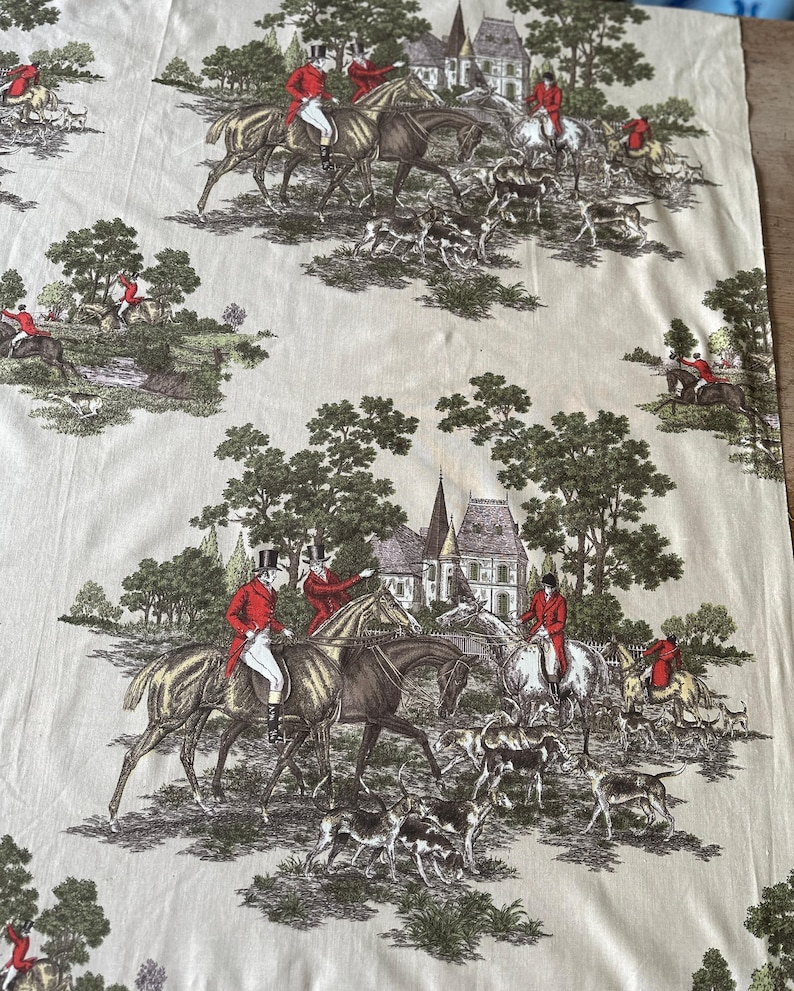 Vintage 1940s Linen Upholstery Fabric: Equestrian Fox Hunt Toile - Etsy