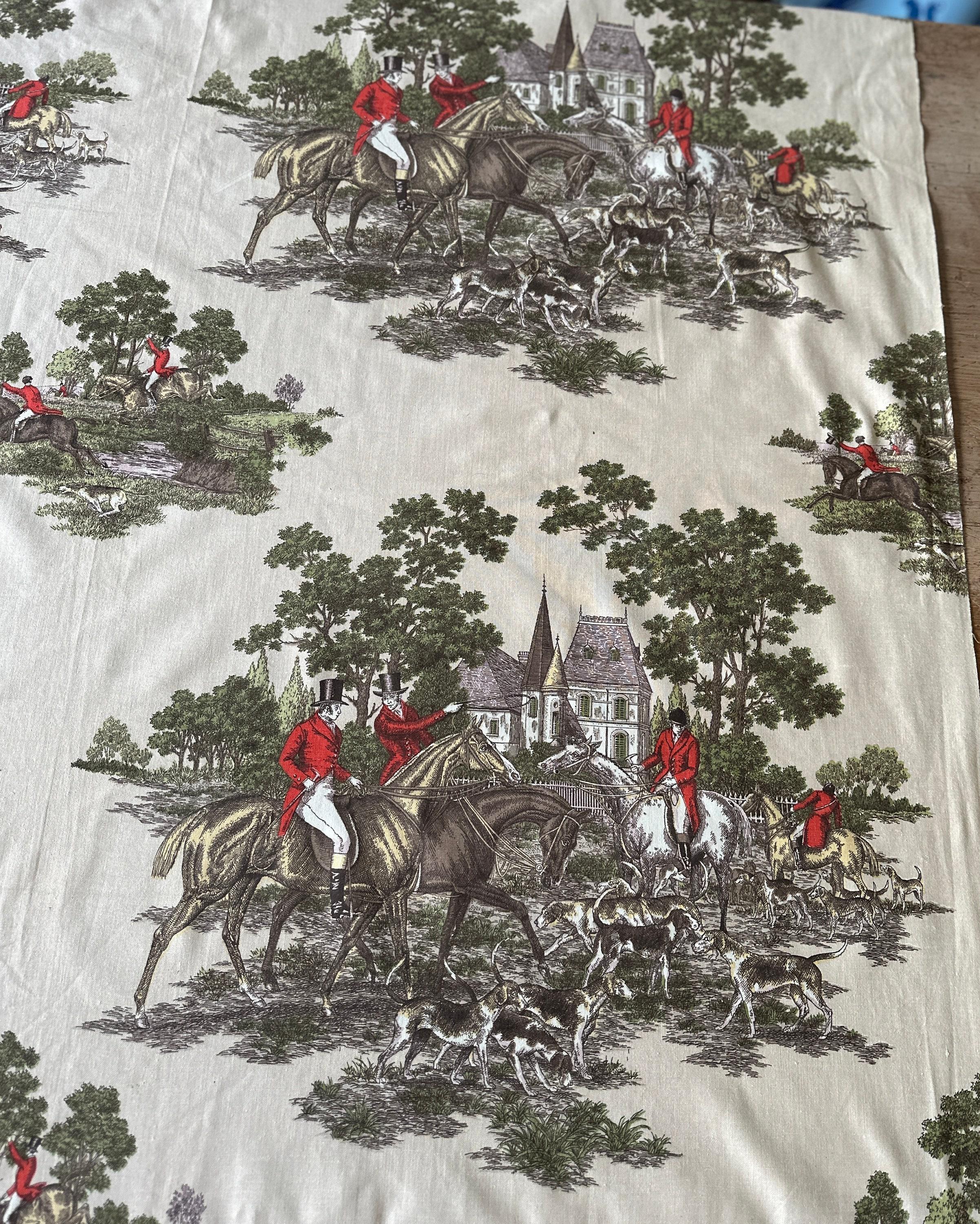 Vintage 1940s Linen Upholstery Fabric: Equestrian Fox Hunt Toile - Etsy