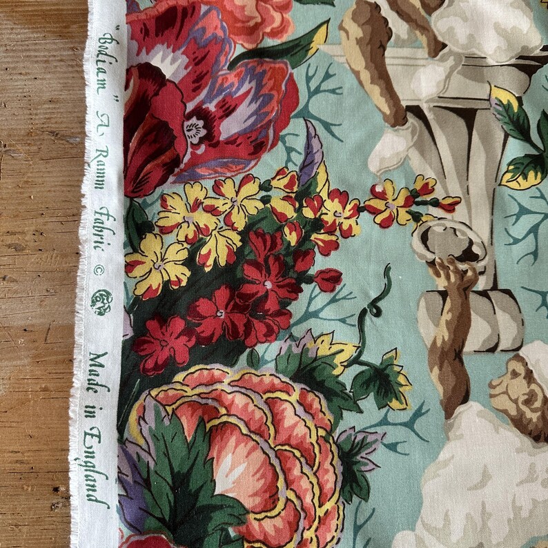 Vintage 1980s Singerie Monkey Fabric Sample: Ramm Fabrics Bodiam Chintz ...