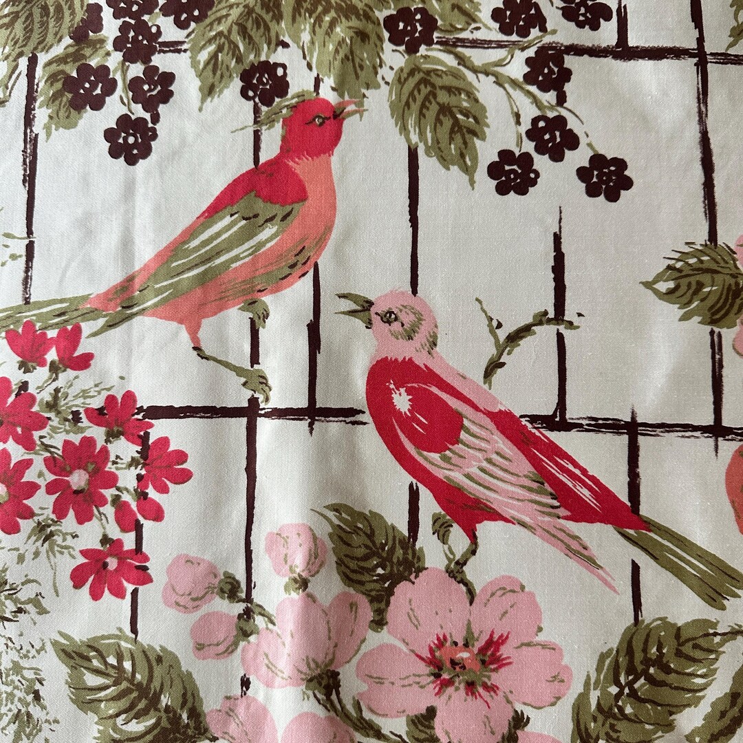 Vintage 1950s Waverly Blackberry Thief Fabric: Bird & Floral Cotton BTY ...