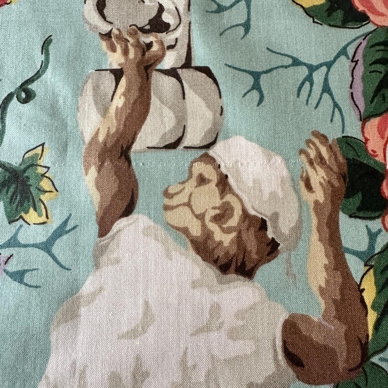 Vintage 1980s Singerie Monkey Fabric Sample: Ramm Fabrics Bodiam Chintz ...