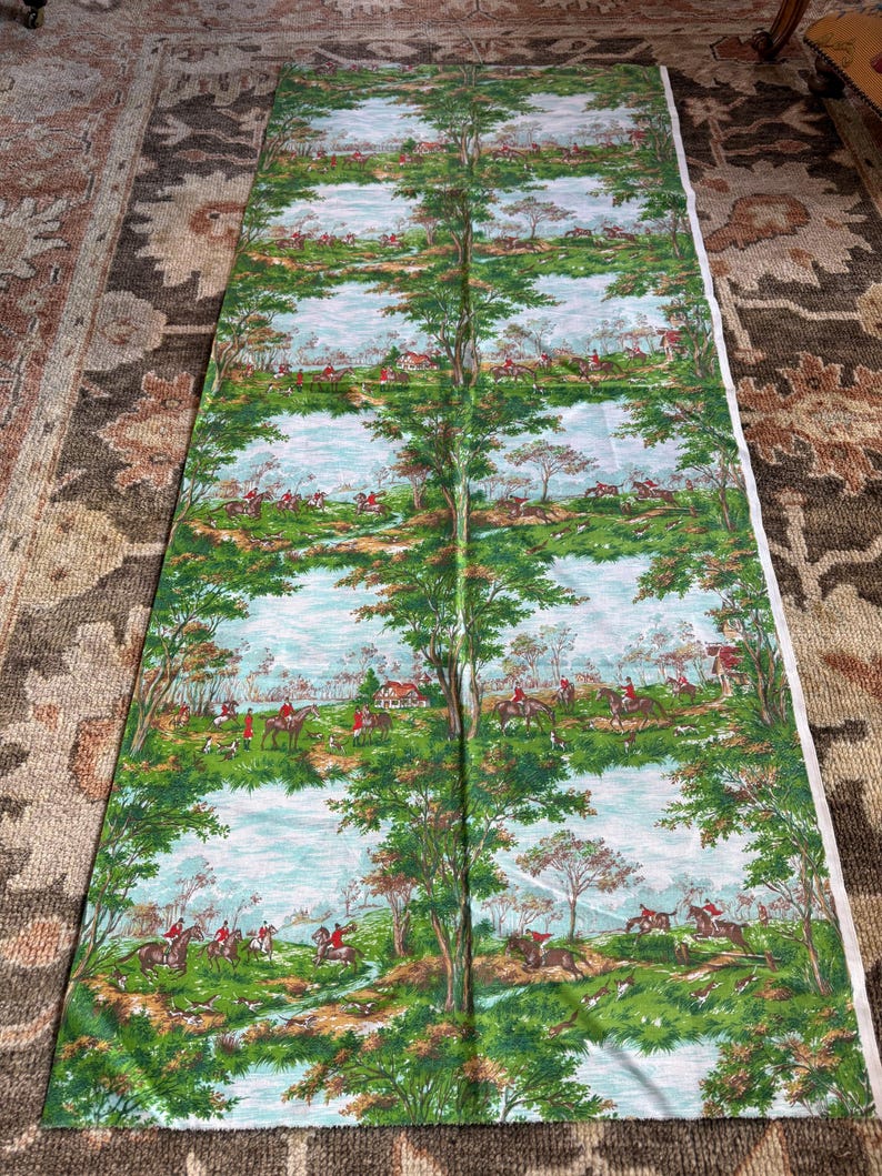 Vintage 1950s Marignan “grand Teint Meuble” French Hunt Scene Fabric - Etsy