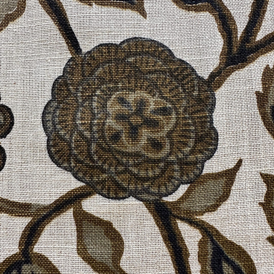 1960s Palampore Floral Linen Fabric: Vintage Green Olive Print - Etsy