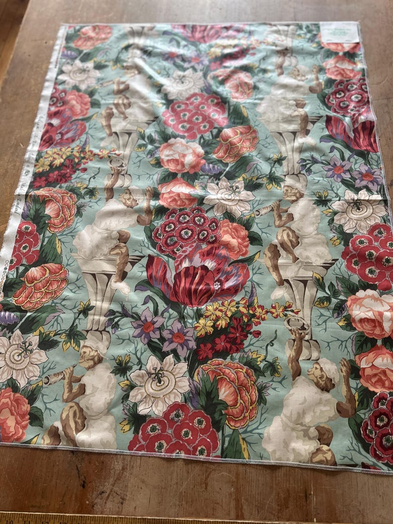 Vintage 1980s Singerie Monkey Fabric Sample: Ramm Fabrics Bodiam Chintz ...