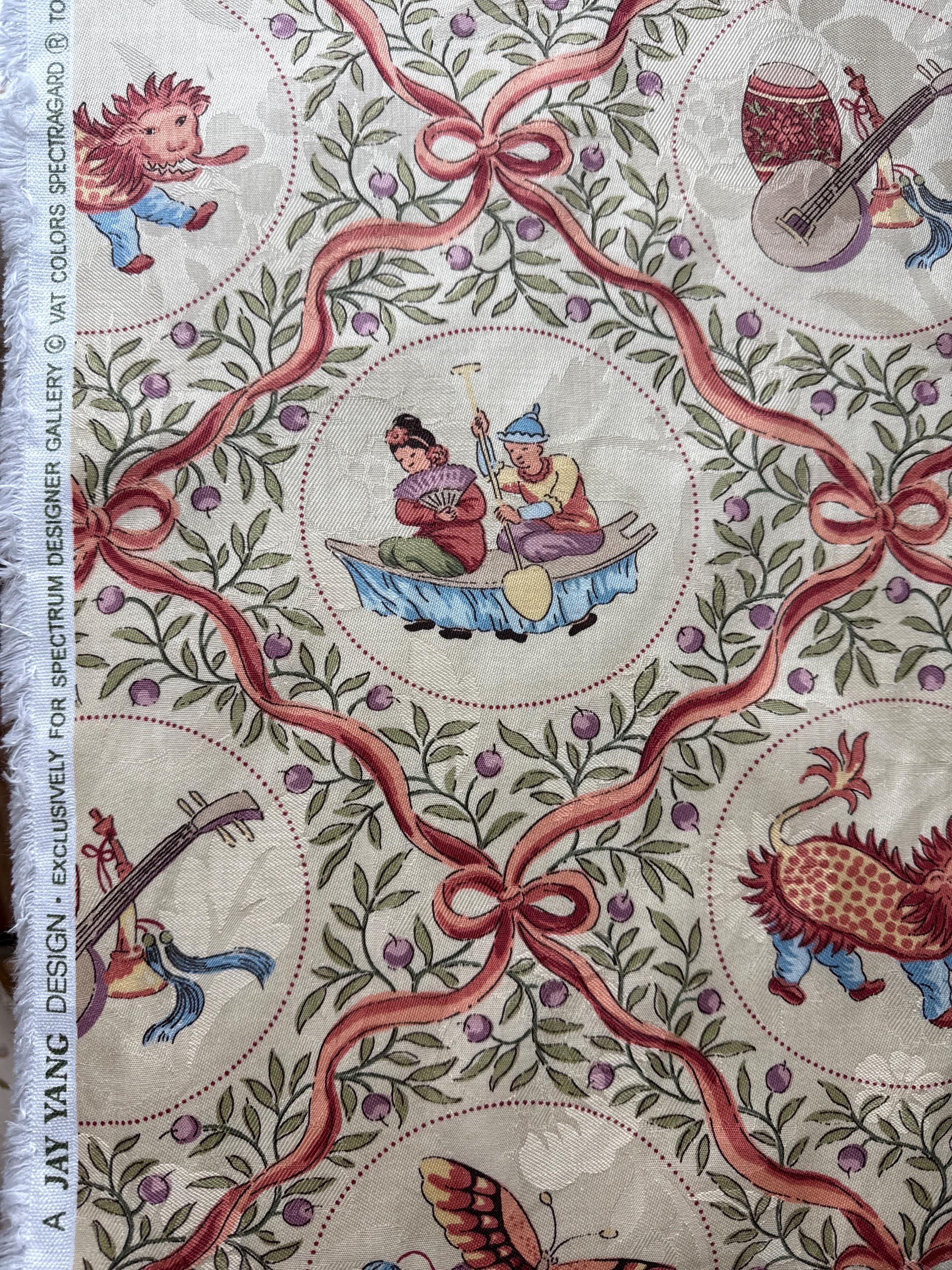 Rare Vintage Jay Yang Chinoiserie Jacquard Fabric – 12 Continuous Yards ...