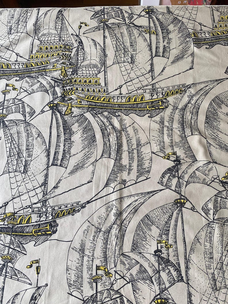 Vintage 1960s Galleon Ship Fabric Sample: Nautical Steam Punk Style - Etsy