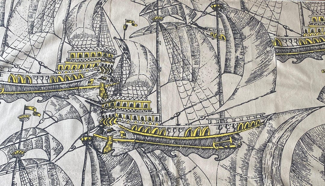 Vintage 1960s Galleon Ship Fabric Sample: Nautical Steam Punk Style - Etsy
