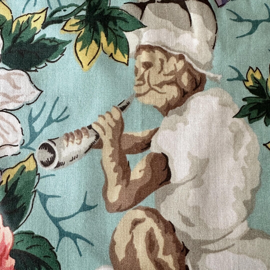 Vintage 1980s Singerie Monkey Fabric Sample: Ramm Fabrics Bodiam Chintz ...