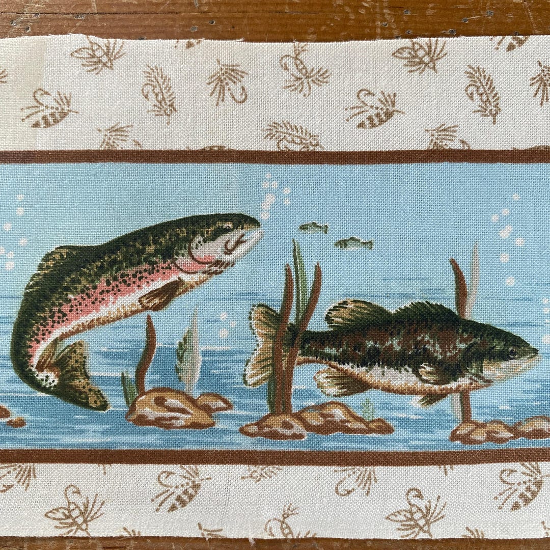 Vintage Trout & Bass Fabric Border: 1980s Cranston Print Works Cotton ...