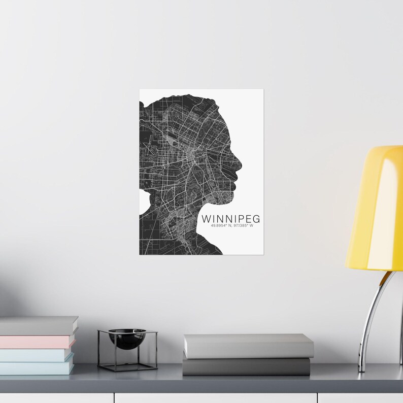 Winnipeg Map Poster Art Woman Silhouette Winnipeg Gift Modern Winnipeg ...