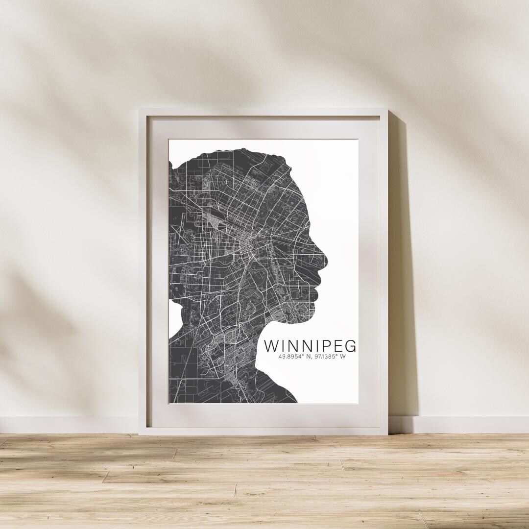 Winnipeg Map Poster Art Woman Silhouette Winnipeg Gift Modern Winnipeg ...