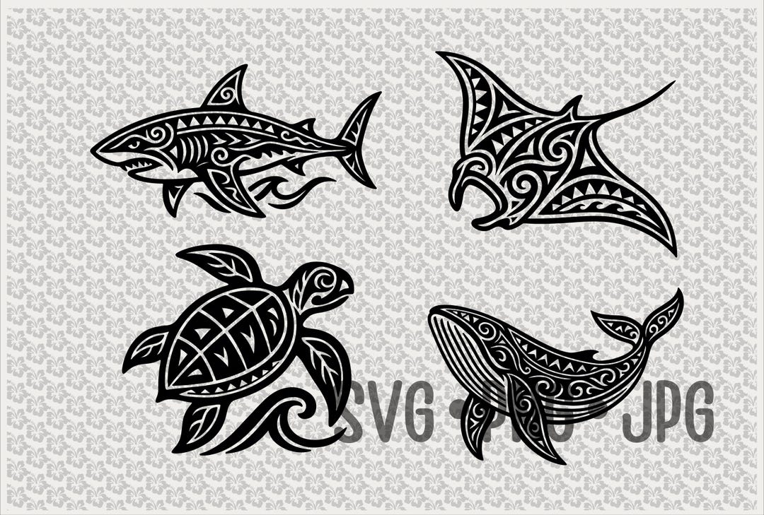 Tribal Sea Life SVG Bundle: Polynesian Ocean Animals (digital Download ...