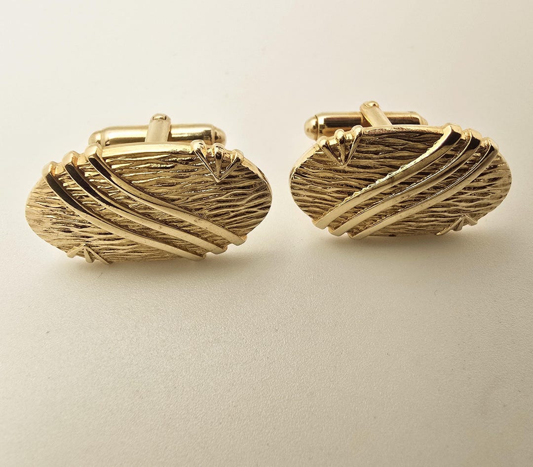 Vintage Anson Gold Oval Cufflinks, Textured Design - Etsy