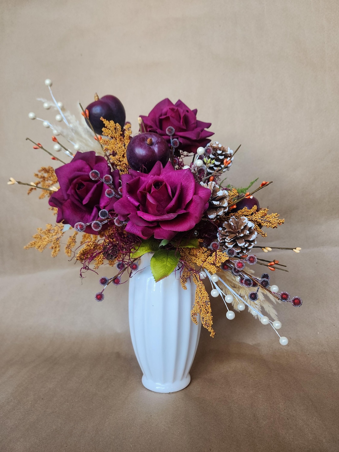 Floral Arrangement With Wine-colored Roses - Etsy
