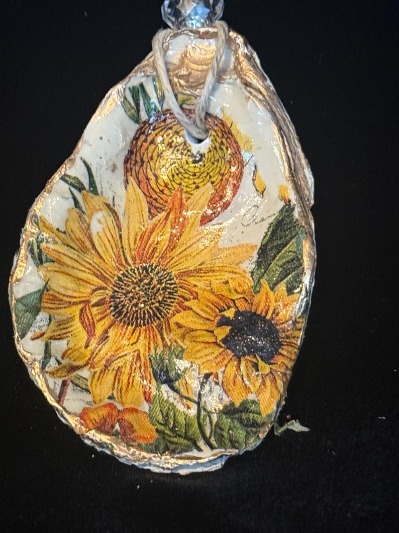 Oyster Shell Christmas Ornament With Sunflowers - Etsy