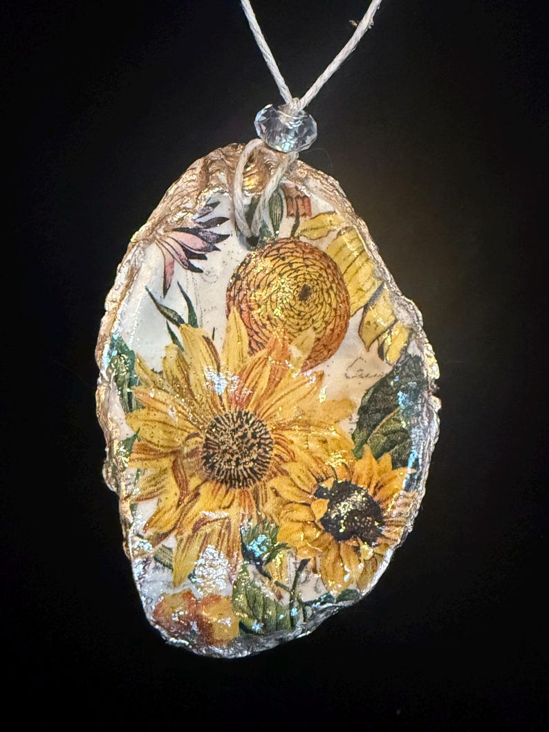 Oyster Shell Christmas Ornament With Sunflowers - Etsy