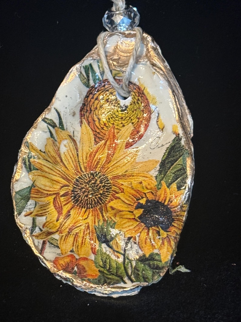 Oyster Shell Christmas Ornament With Sunflowers - Etsy