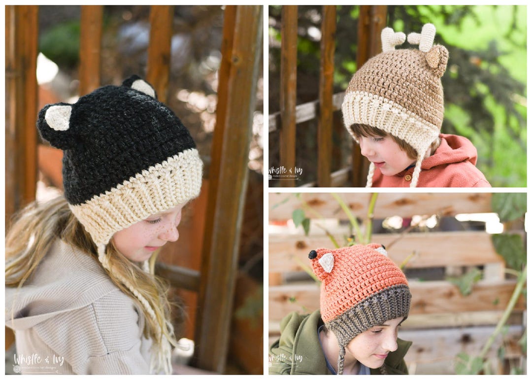 CROCHET PATTERN- Woodland Animals Ear Hats - Includes 3 Variations [PDF ...