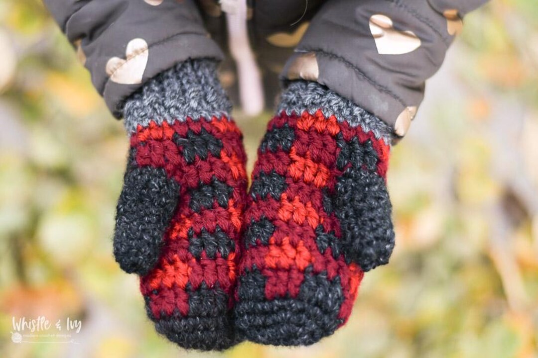CROCHET PATTERN: Buffalo Plaid Mittens - Sized Adults to Baby - Pattern ...