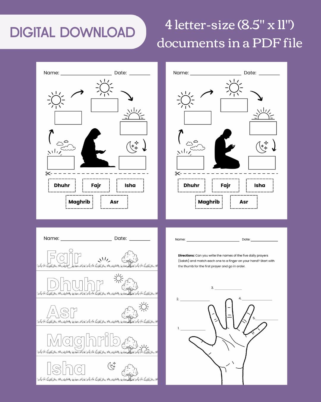 5 Salah Names Learning Worksheets for Kids - Fun & Educational ...