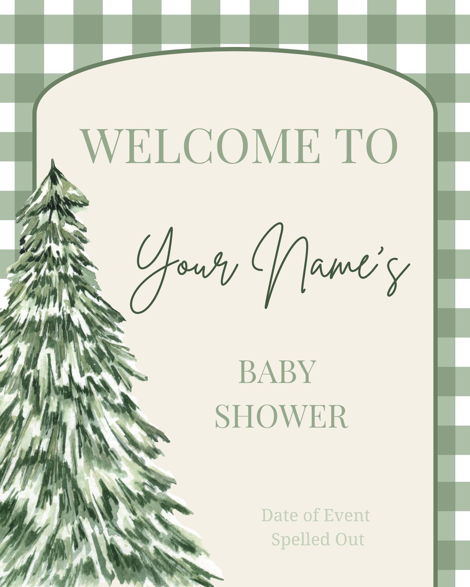 Snowy Pine Invitation and Welcome Sign | Winter Woodland Baby Shower ...