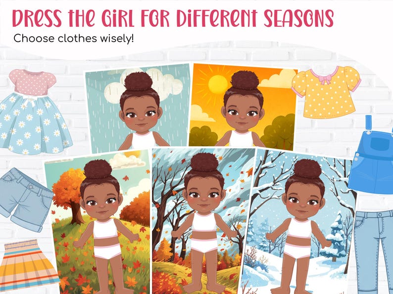 Weather Dress up Paper Doll Printable – Four Seasons Clothing Game for ...