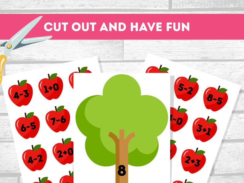 Apple Math Game Printable for Addition and Subtraction Practice ...