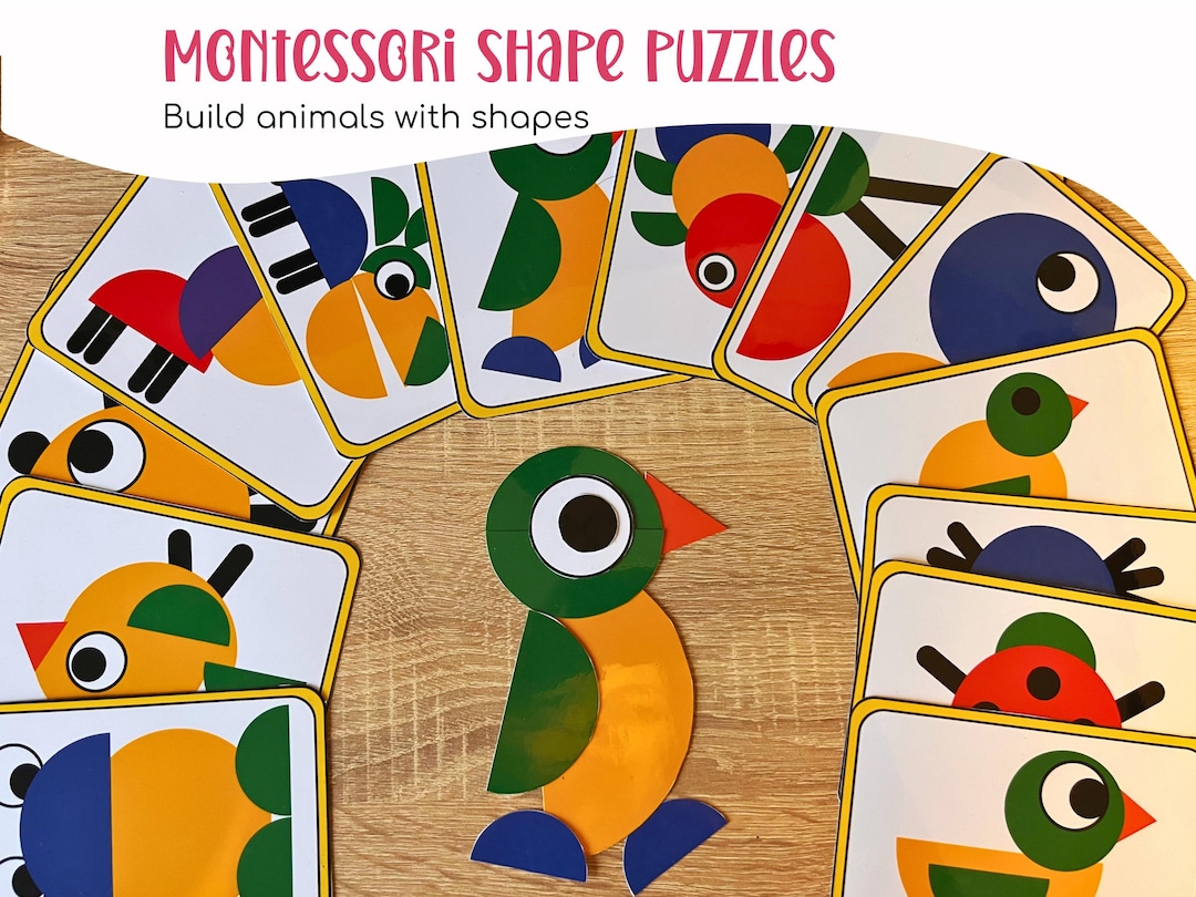 Printable Montessori Animal Shape Puzzle | Geometric Pattern Block STEM ...