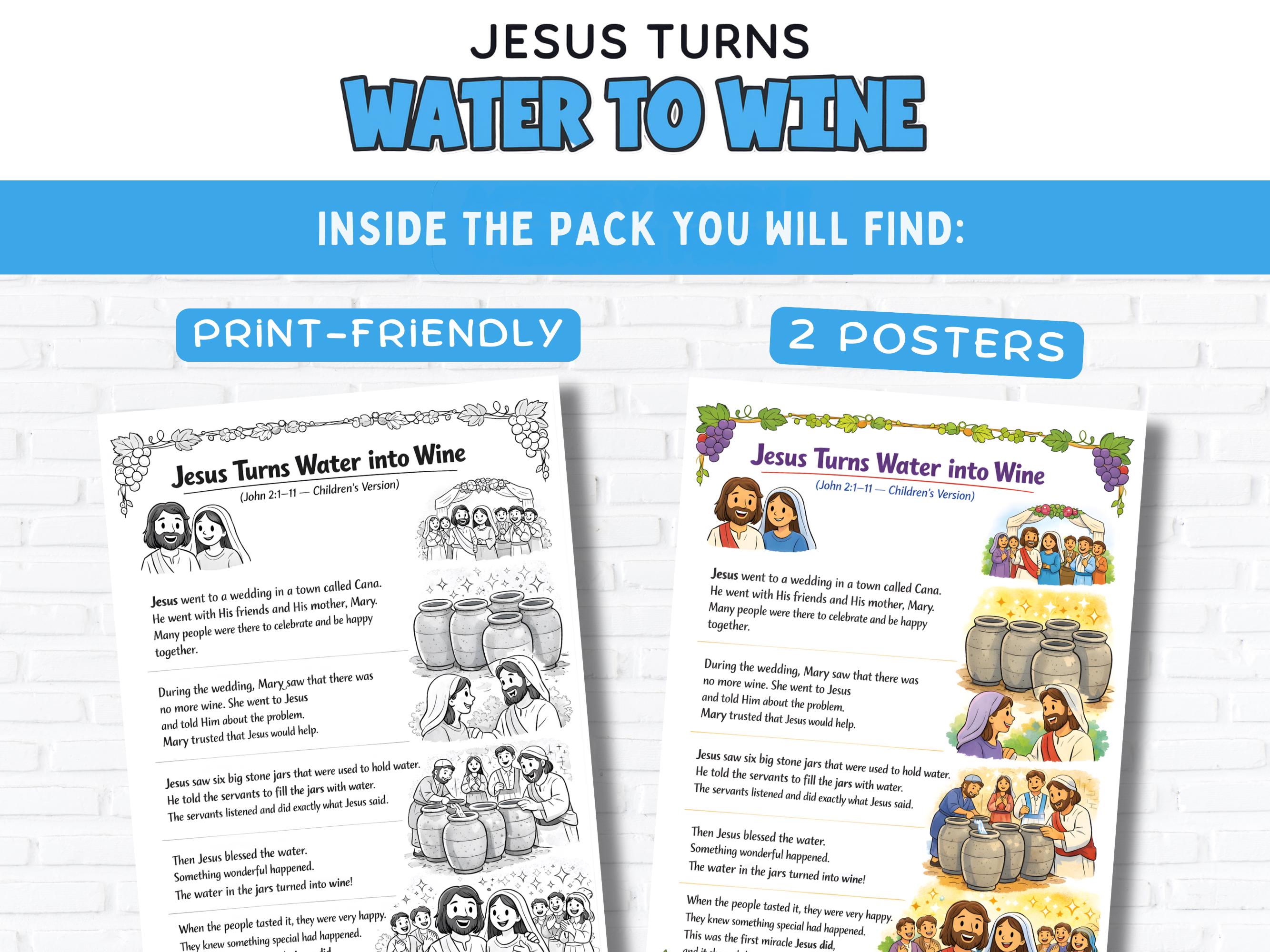 Printable Jesus Turns Water Into Wine Sunday School Activity Bundle ...