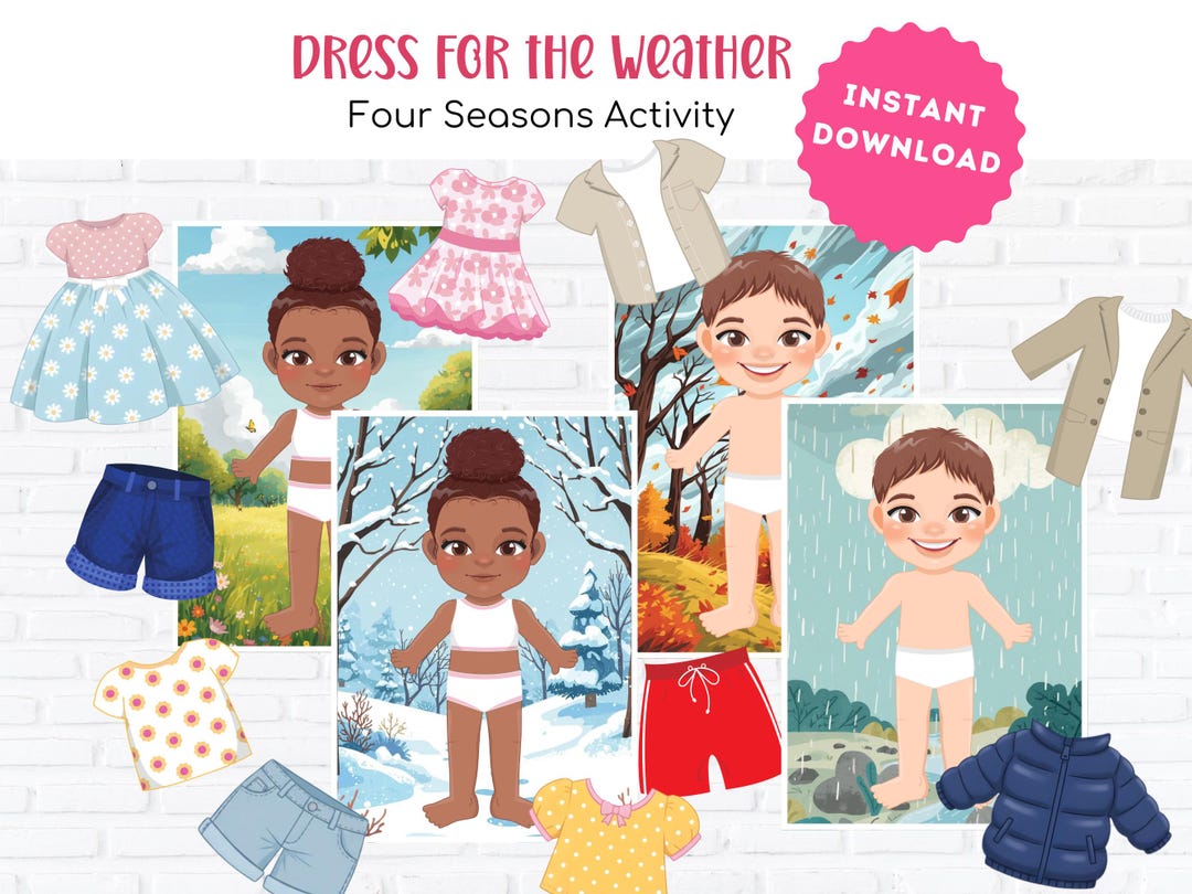 Weather Dress up Paper Doll Printable – Four Seasons Clothing Game for ...