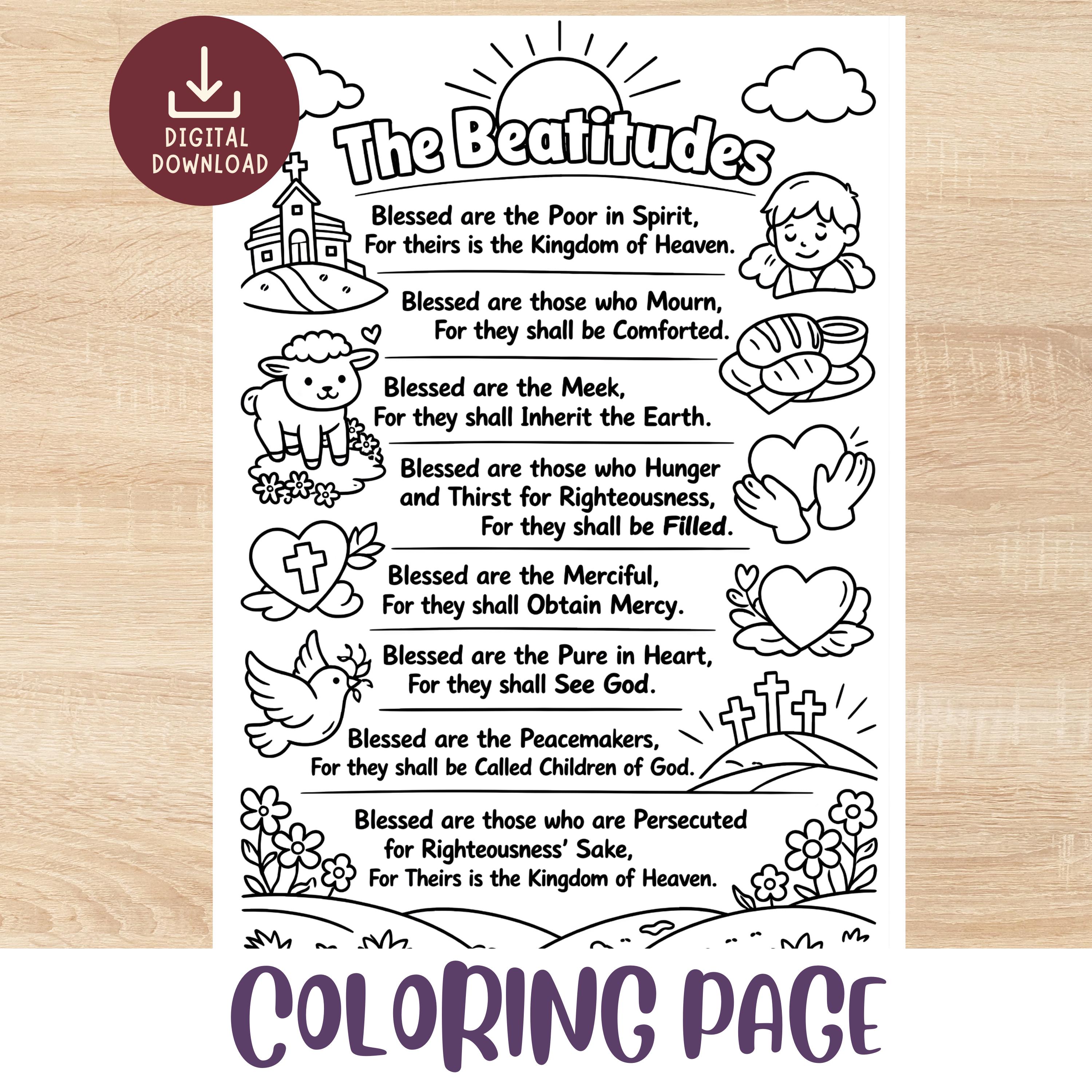 Beatitudes Coloring Page for Kids - Christian Catholic Printable ...