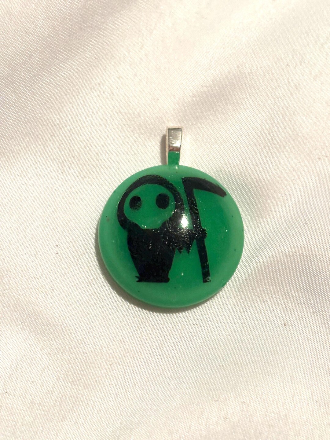 Green Grim Reaper Round Resin Art Charm That Glows in the Dark - Etsy