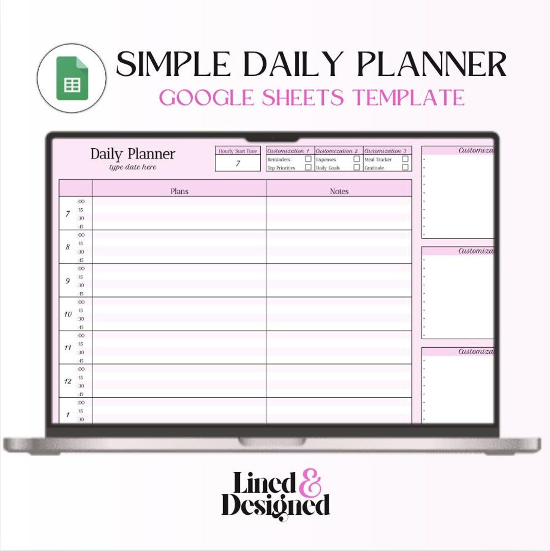 Hourly Day Planner | Google Sheets Digital Daily Planner | Printable ...