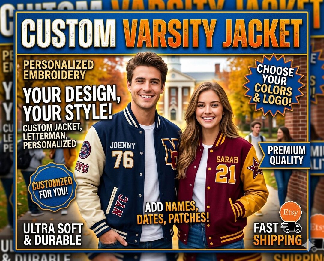 Custom Varsity Letterman Jacket, Personalized Name Embroidery, Team ...