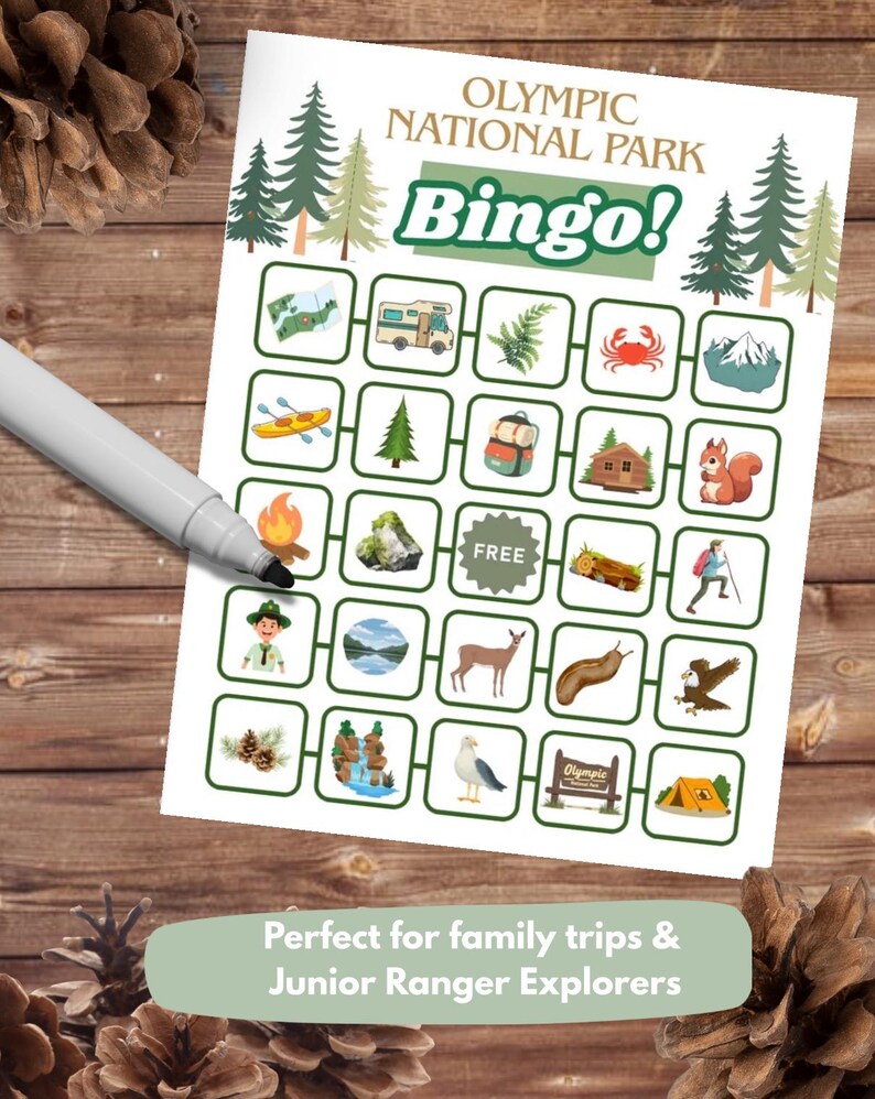 Olympic National Park Bingo - 4 Printable Game Sheets - Junior Ranger ...