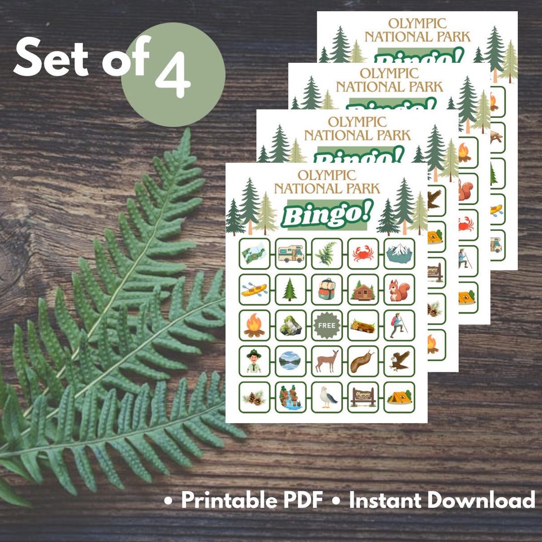 Olympic National Park Bingo - 4 Printable Game Sheets - Junior Ranger ...