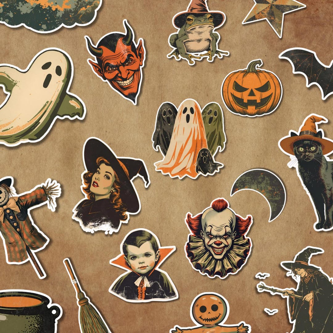 Retro Halloween Clipart Bundle: Spooky PNG Graphics (digital File) - Etsy