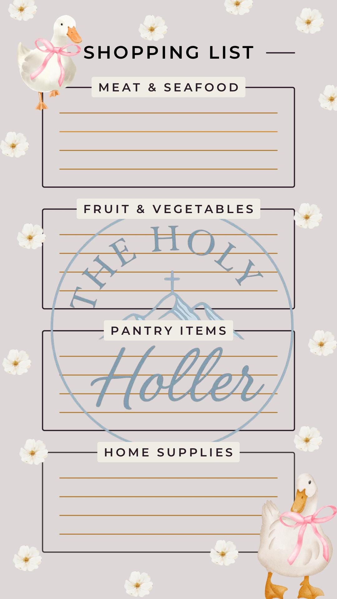 Homestead Pink Bow Goose Grocery List Printable - Etsy