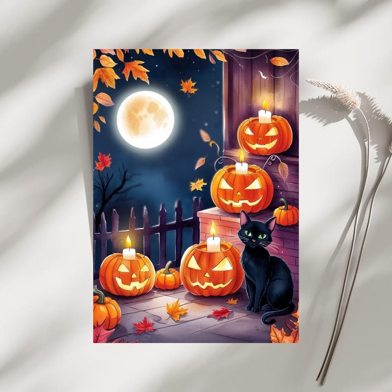 DIGITAL DOWNLOAD Black Cat Pumpkin Halloween Printable Card - Etsy