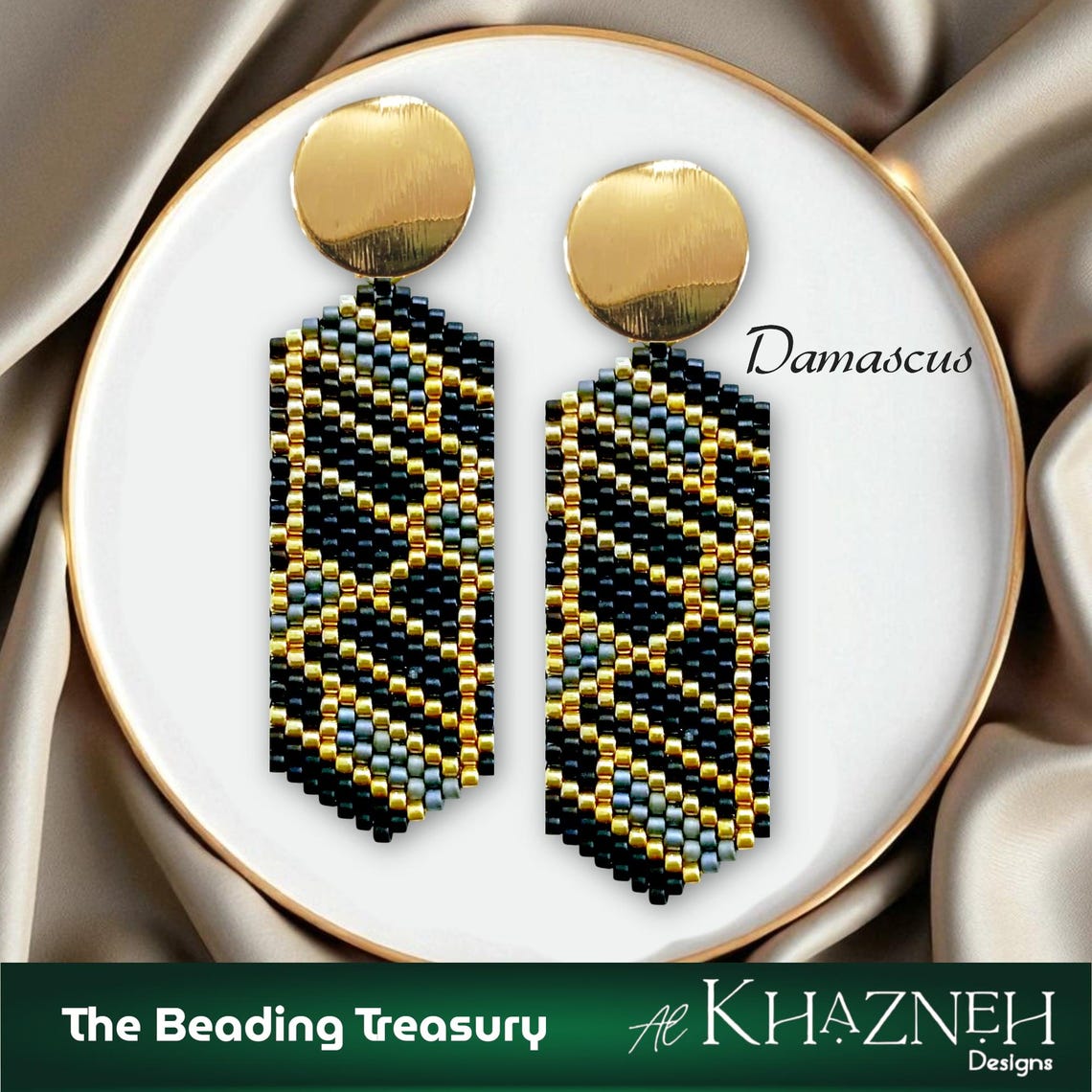 Peyote Stitch Beaded Earring Pattern, DAMASCUS, Al Khazneh Design, PDF ...